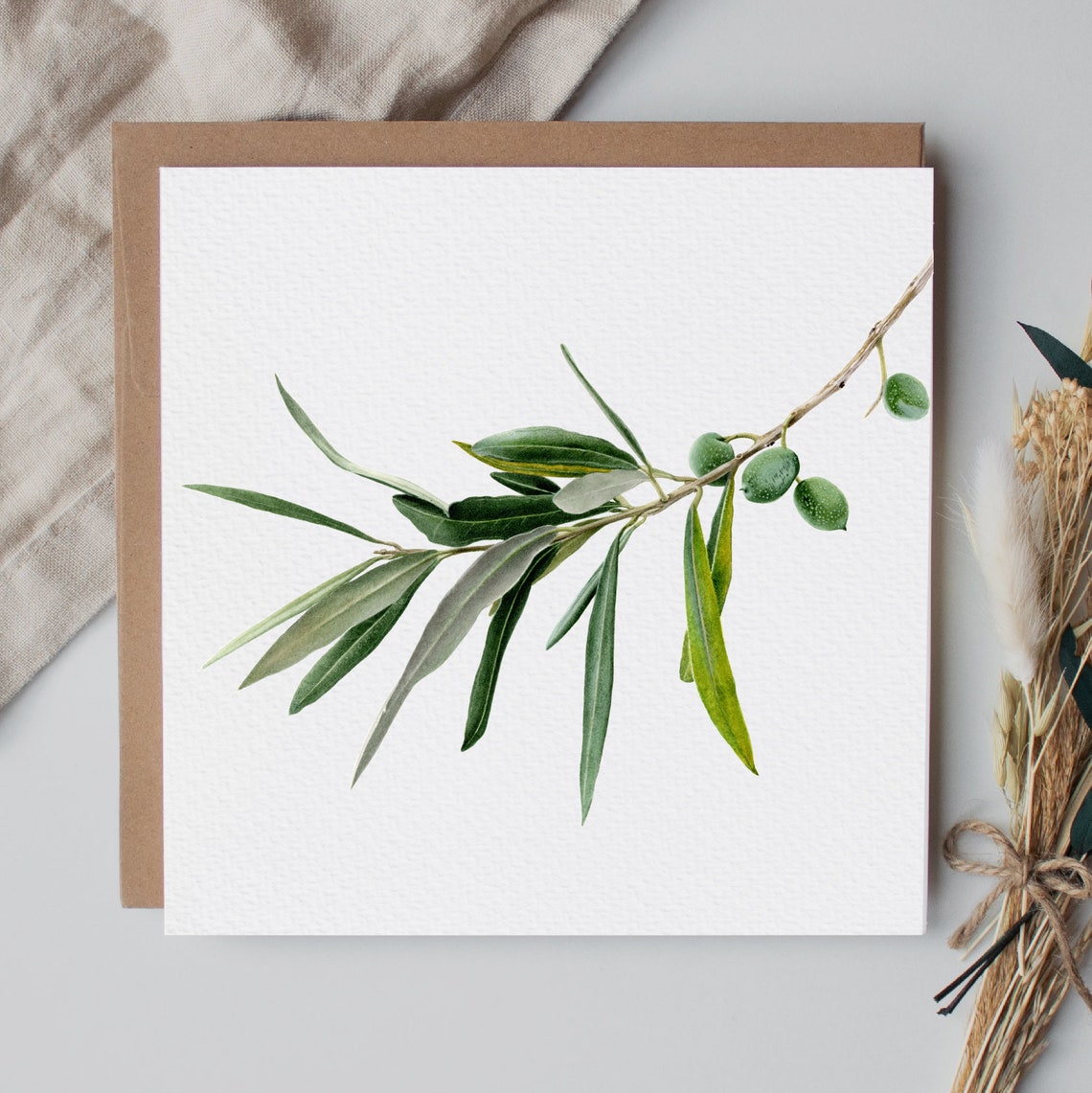 Olive Branch Card, Flower Greeting Card, Gift Card, Blank Inside ...