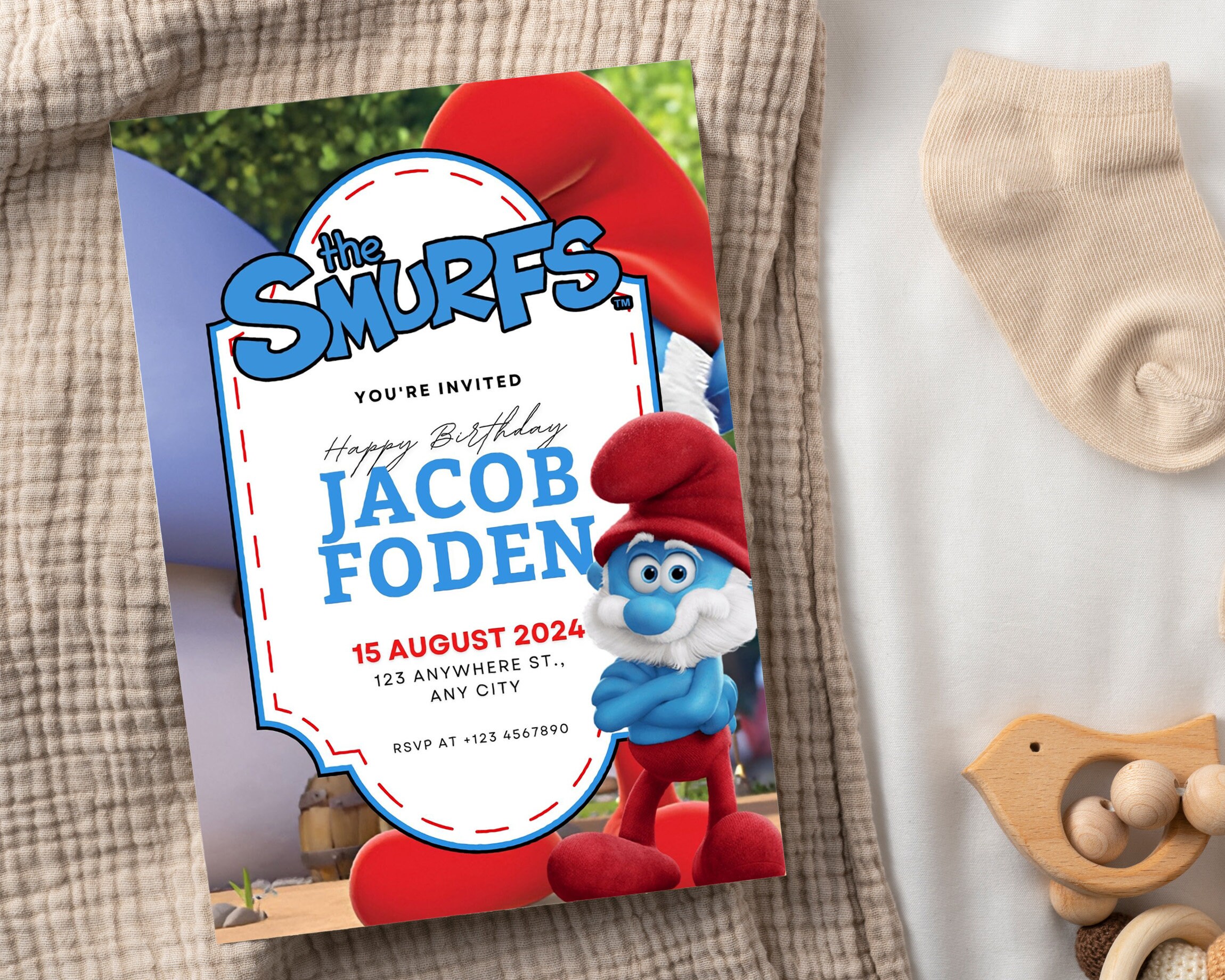 Editable the Smurf Birthday Invitation Digital,printable Birthday Party ...