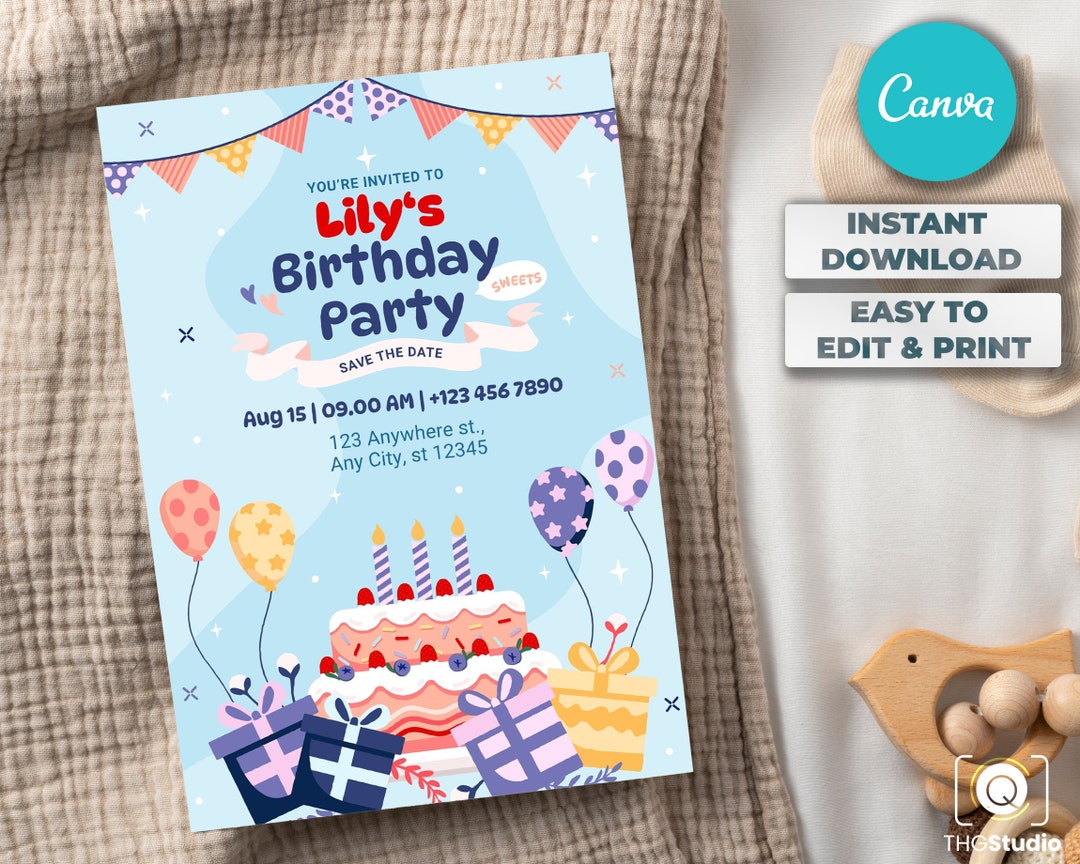 Editable Cute Birthday Invitation Digital,printable Birthday Party ...