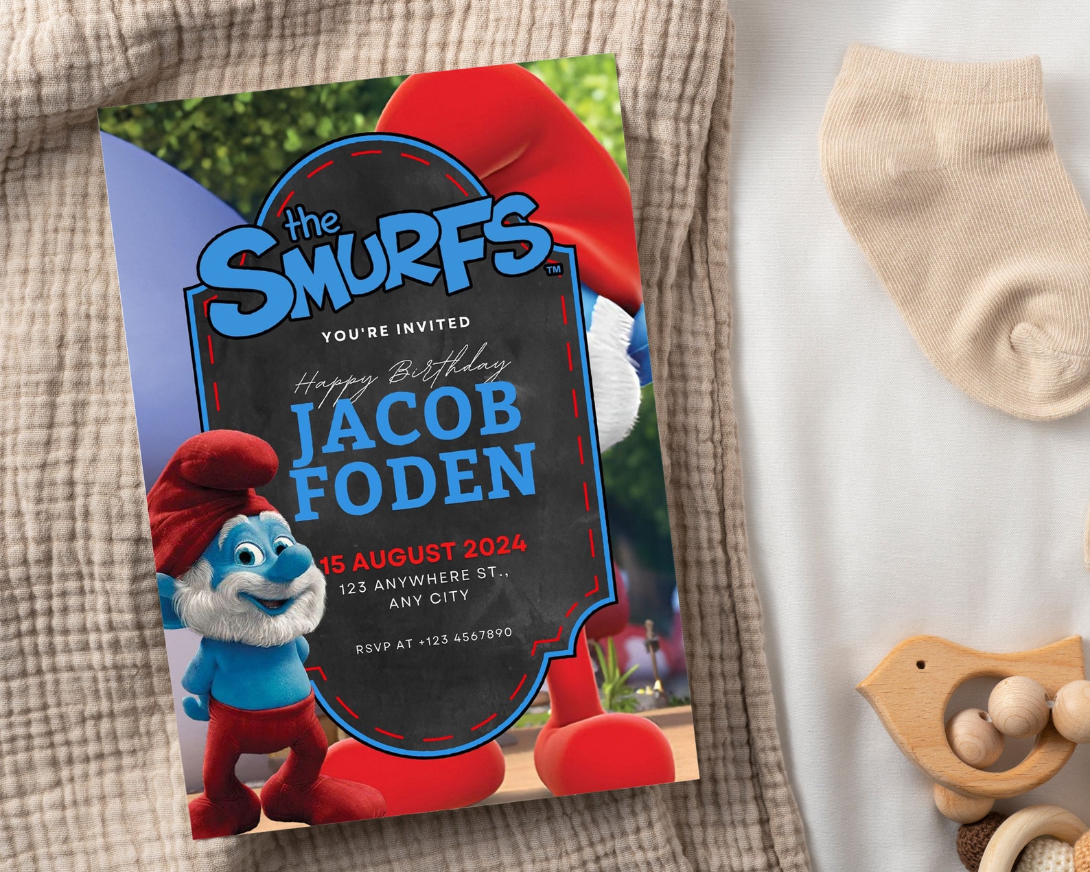 Editable the Smurf Birthday Invitation Digital,printable Smurf Birthday ...