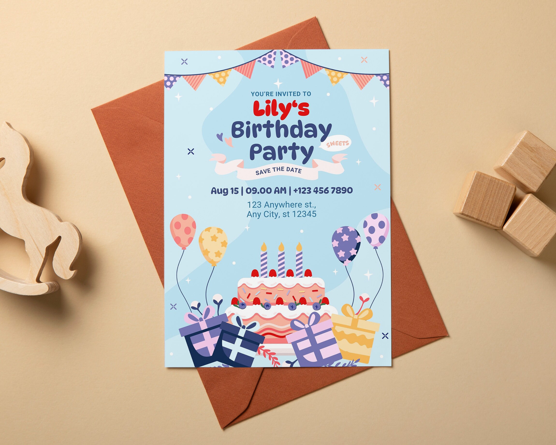 Editable Cute Birthday Invitation Digital,printable Birthday Party ...