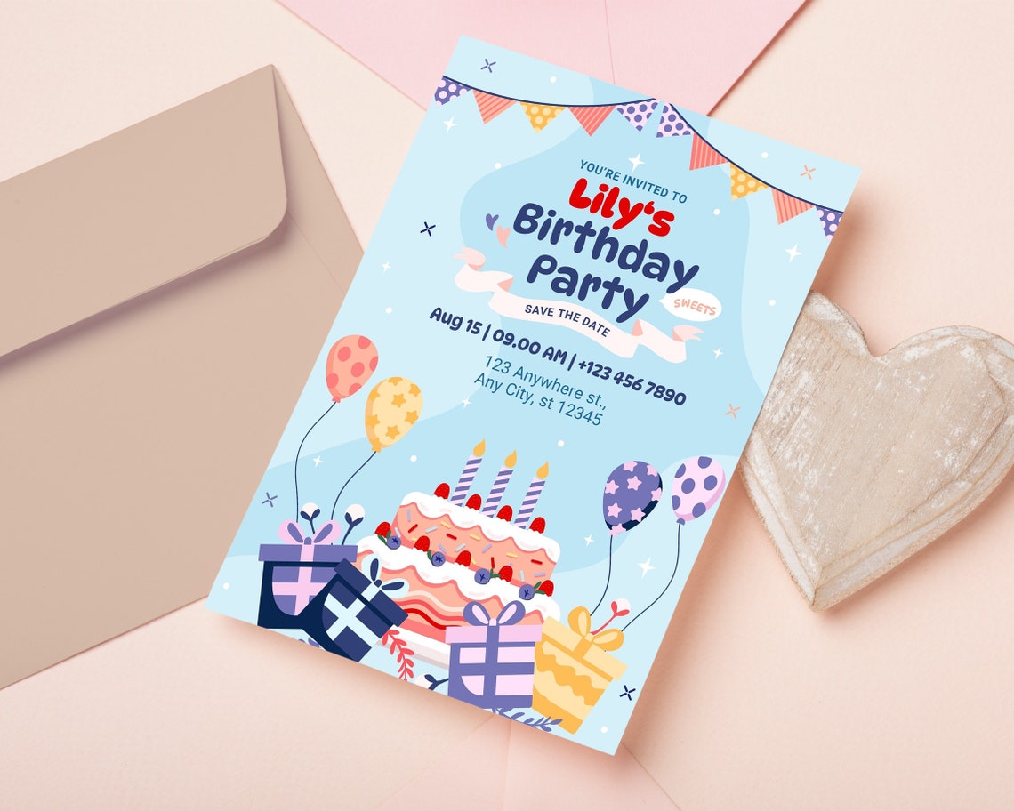 Editable Cute Birthday Invitation Digital,printable Birthday Party ...