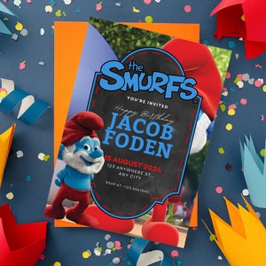 Editable the Smurf Birthday Invitation Digital,printable Smurf Birthday ...