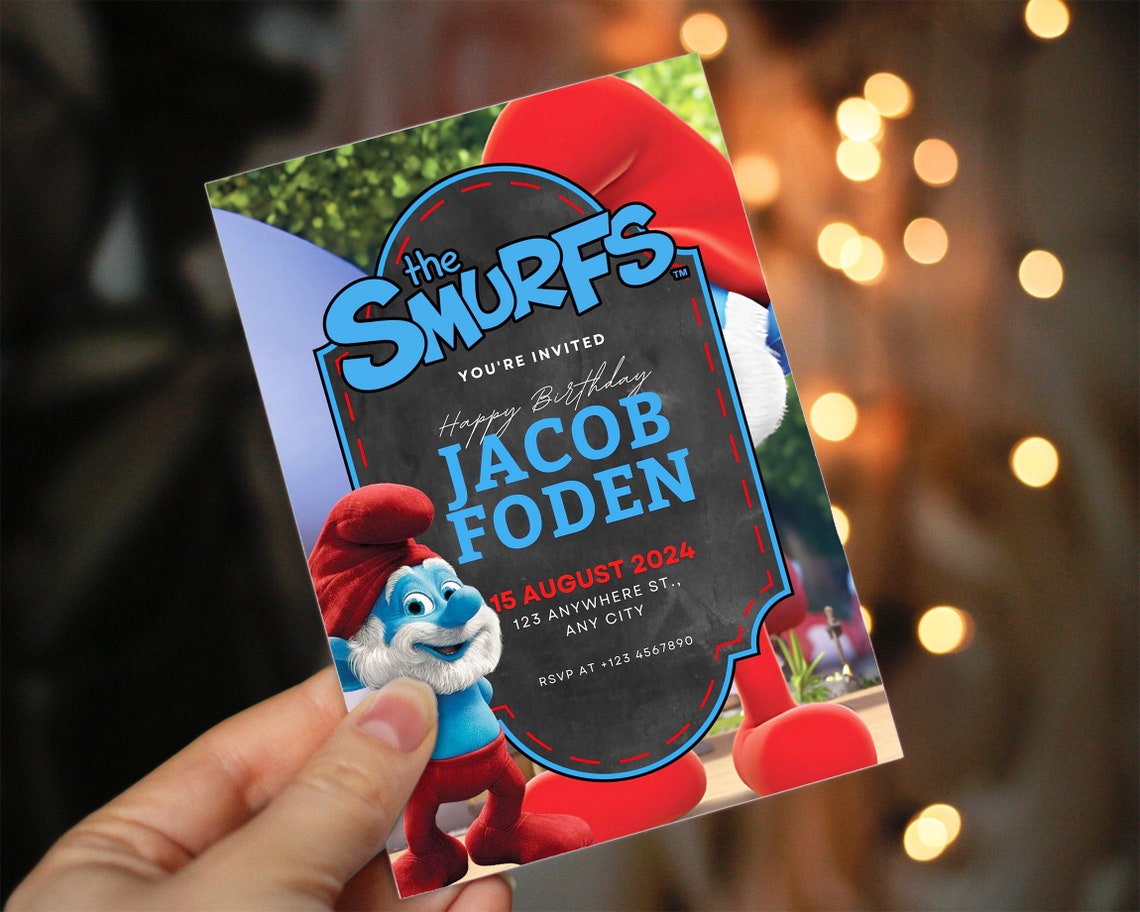Editable the Smurf Birthday Invitation Digital,printable Smurf Birthday ...