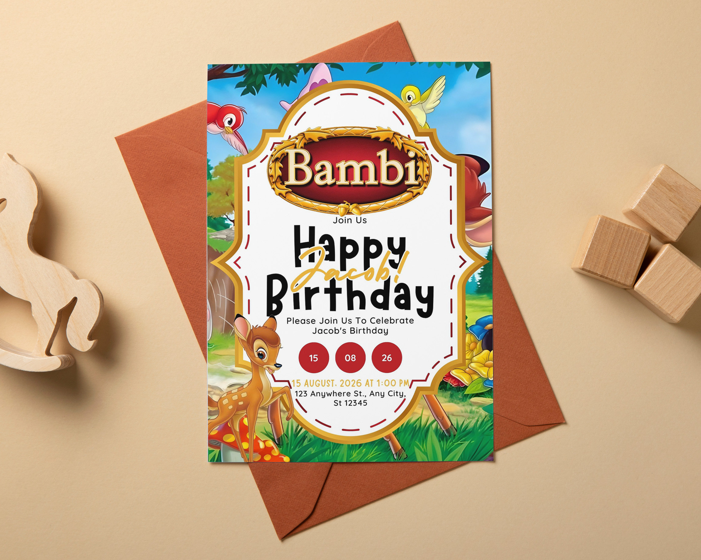 Editable Bambi Animation Invitation Digital,printable Birthday Party ...