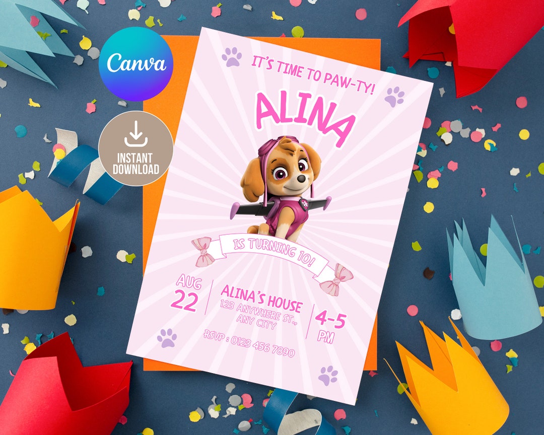 Editable Skye Paw-ty Birthday Invitation Digital,printable Paw-ty ...
