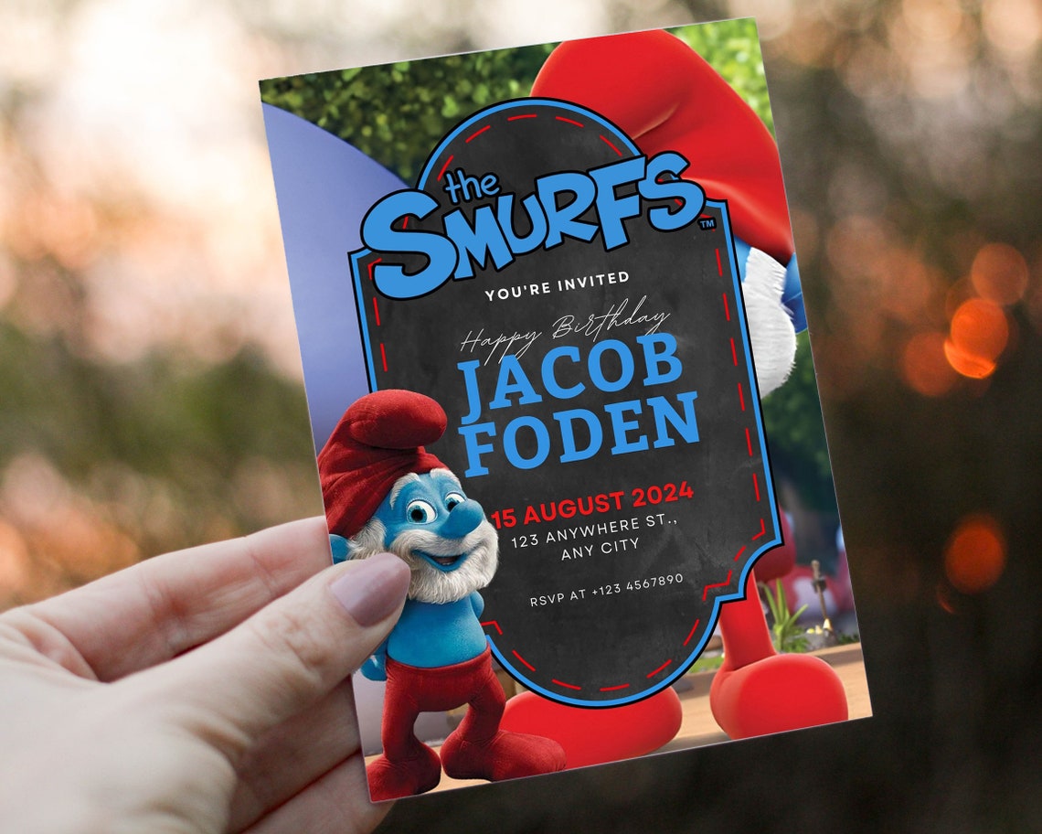 Editable the Smurf Birthday Invitation Digital,printable Smurf Birthday ...