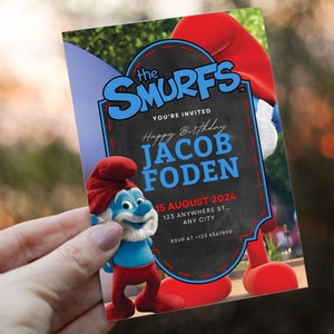 Editable the Smurf Birthday Invitation Digital,printable Smurf Birthday ...