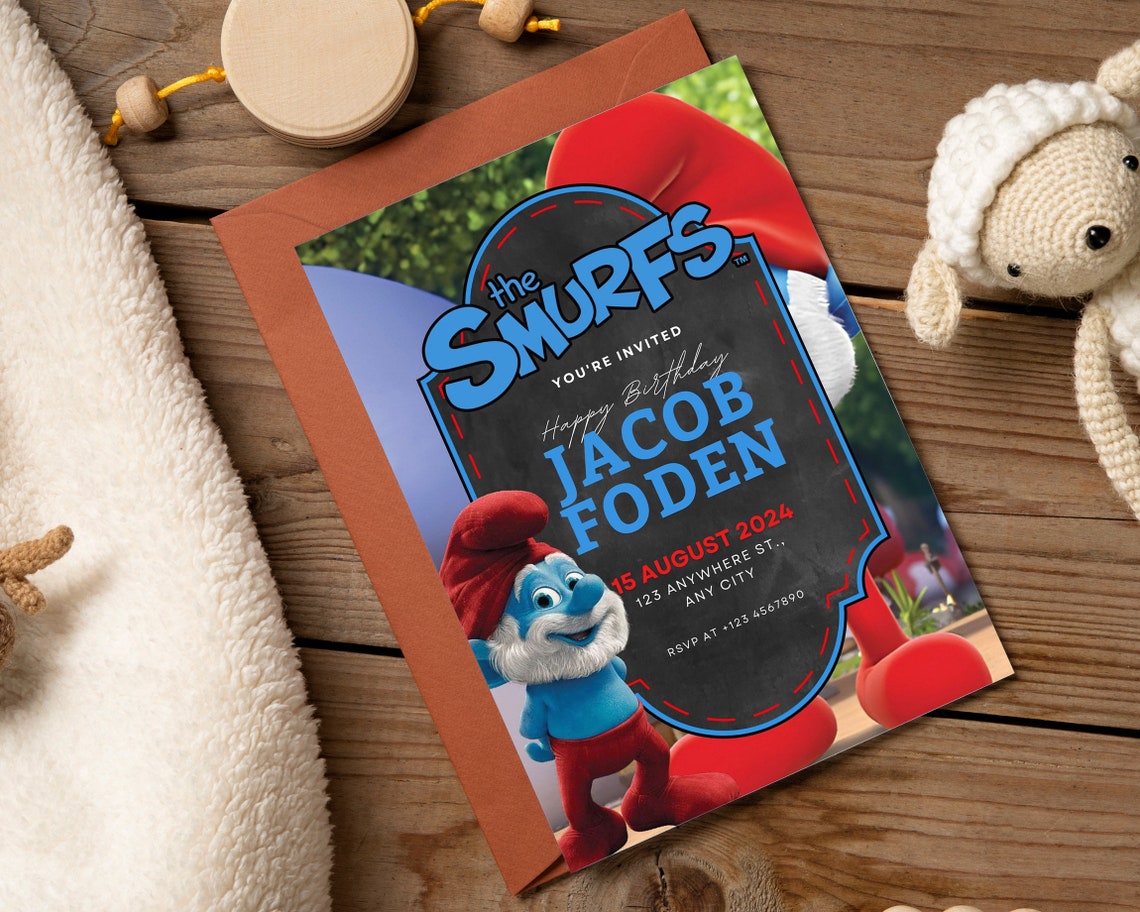 Editable the Smurf Birthday Invitation Digital,printable Smurf Birthday ...