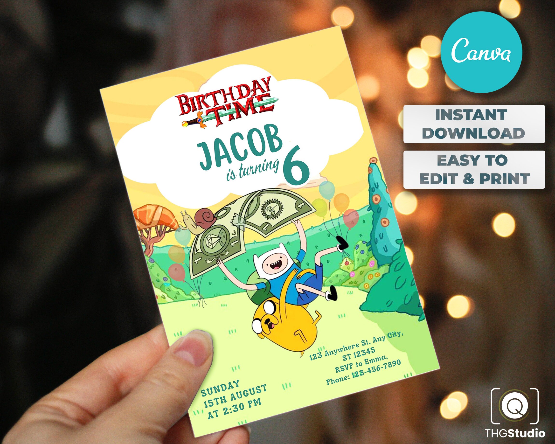 Editable Adventure Time Birthday Invitation Digital,printable Birthday ...