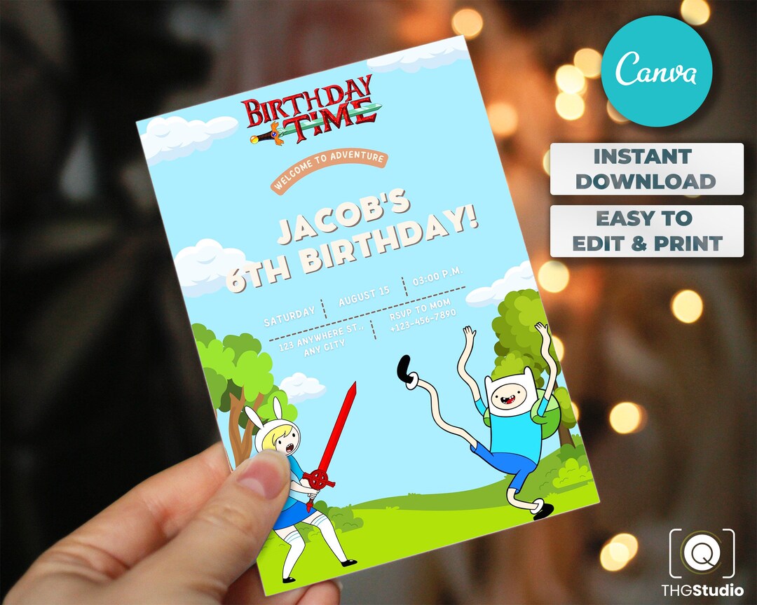 Editable Adventure Time Birthday Invitation Digital,printable Birthday ...