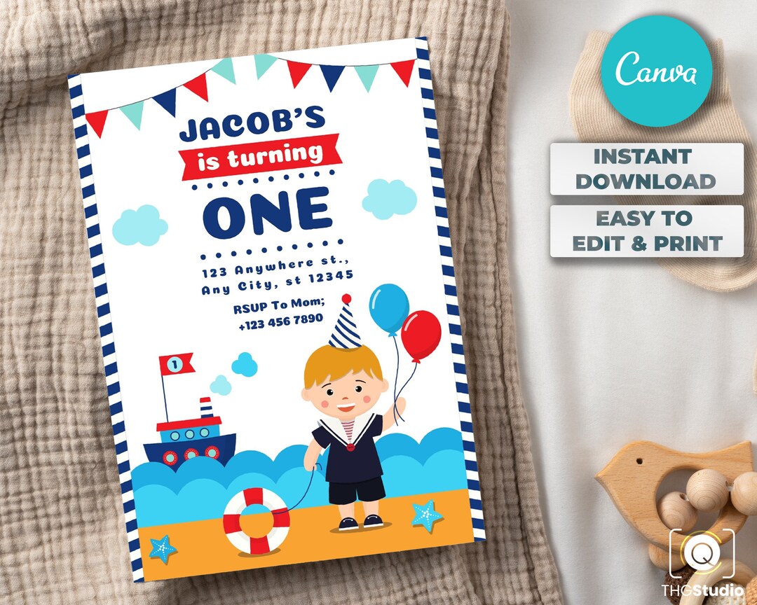 Editable Ship Captain Birthday Invitation Digital,printable Ship ...