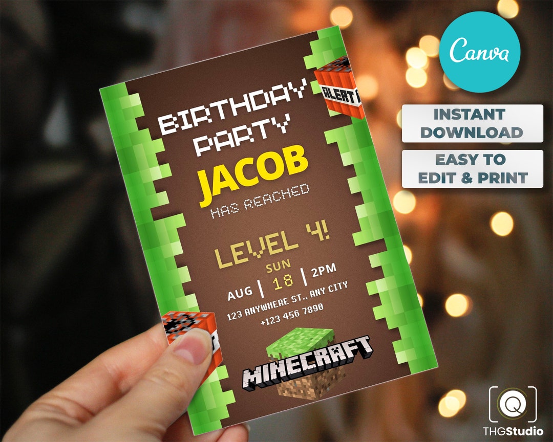 Editable Minecraft Invitation Digital,printable Birthday Party ...