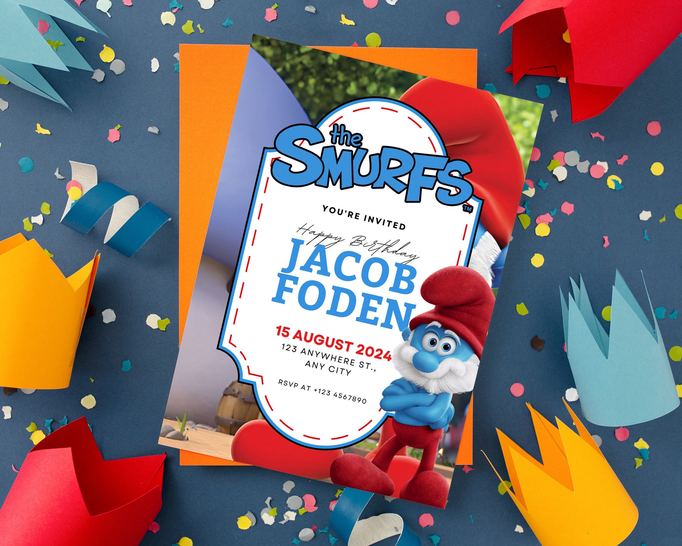 Editable the Smurf Birthday Invitation Digital,printable Birthday Party ...
