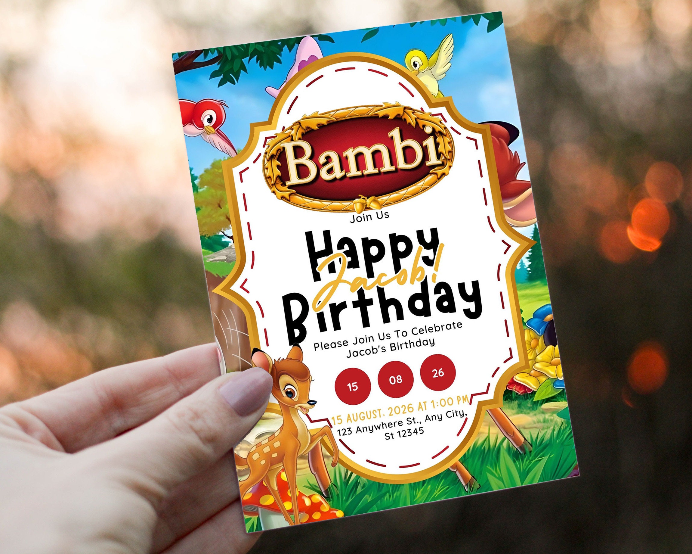 Editable Bambi Animation Invitation Digital,printable Birthday Party ...