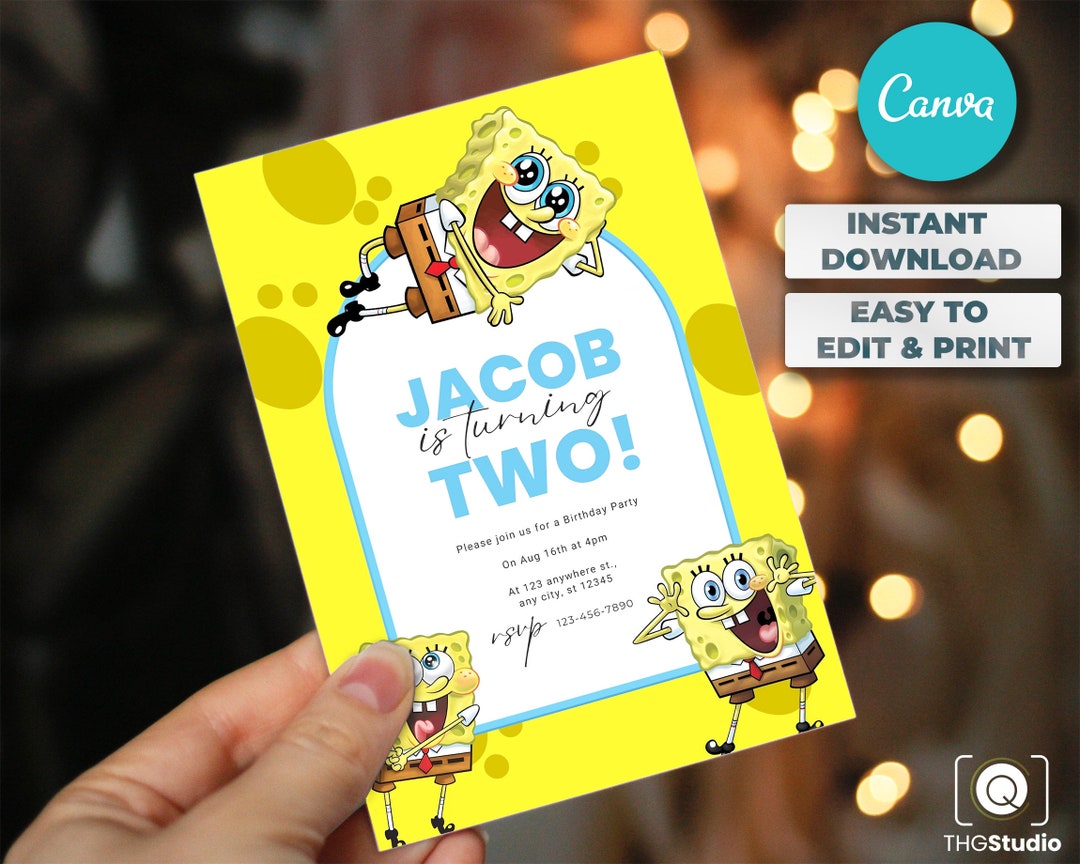 Editable Spongebob Invitation Digital,printable Birthday Party ...
