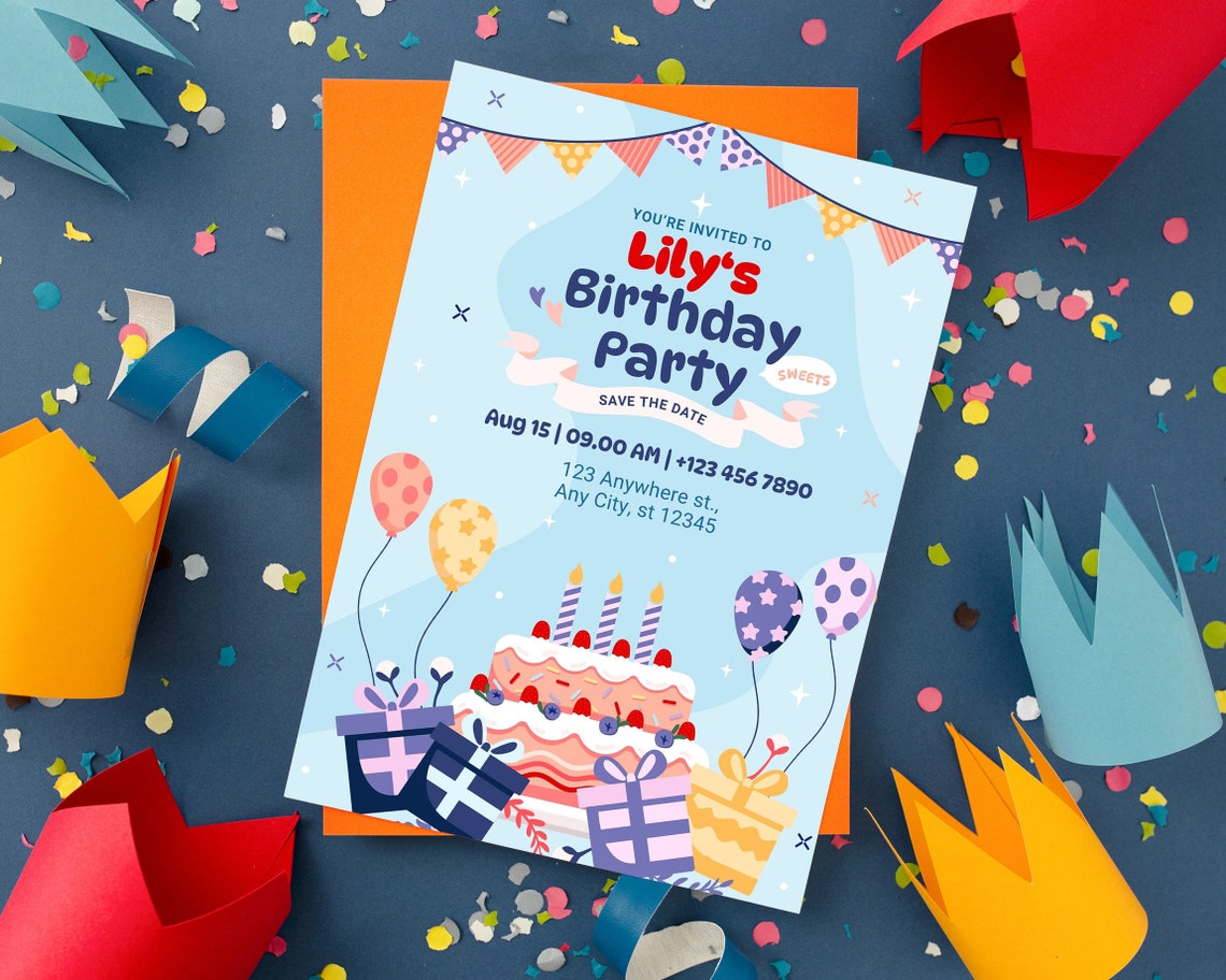 Editable Cute Birthday Invitation Digital,printable Birthday Party ...