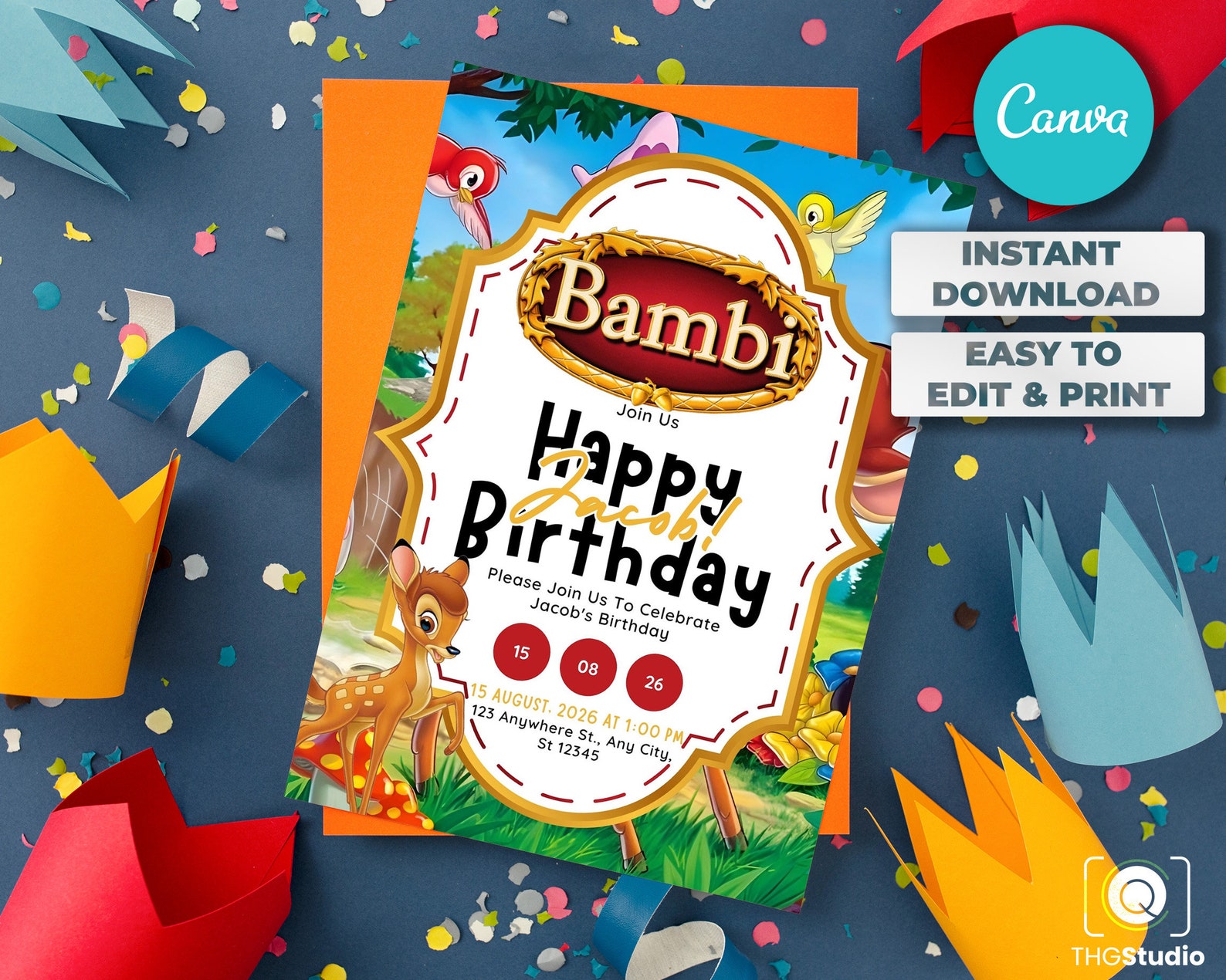 Editable Bambi Animation Invitation Digital,printable Birthday Party ...