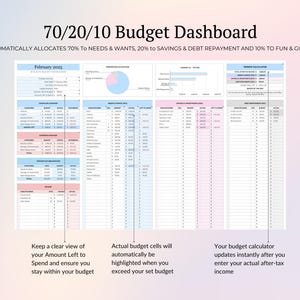 70/20/10 Budget Spreadsheet Excel Google Sheets Monthly Budget Planner ...