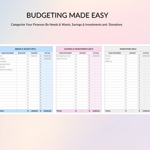 70/20/10 Budget Spreadsheet Excel Google Sheets Monthly Budget Planner ...