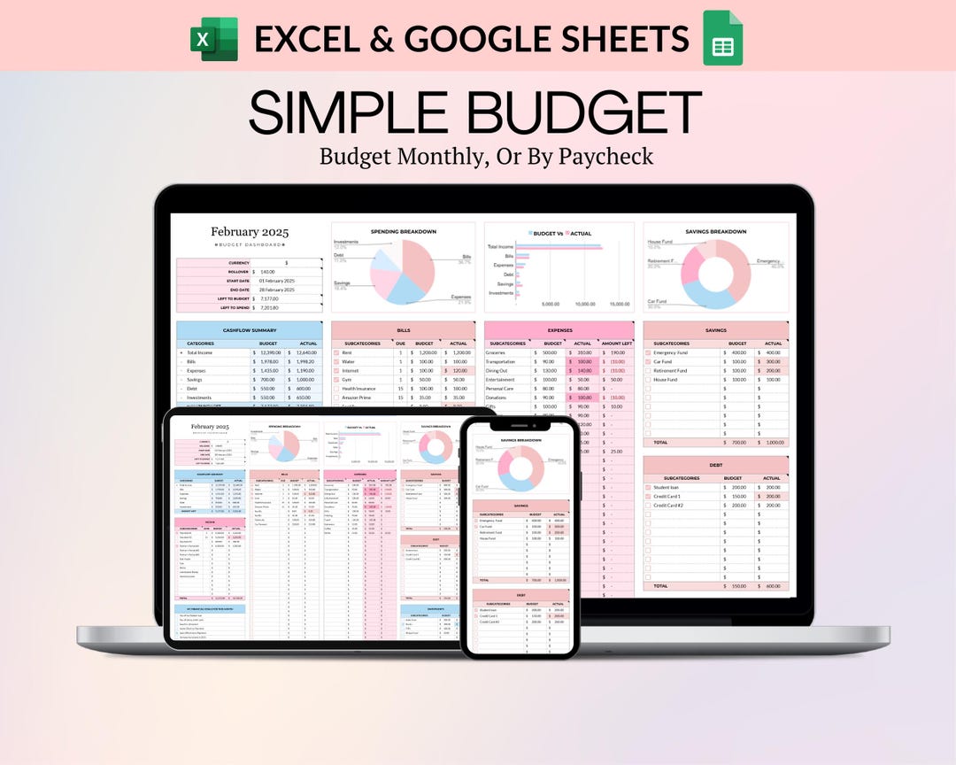 Budget Planner Google Sheet Monthly Budget Spreadsheet Paycheck Budget ...