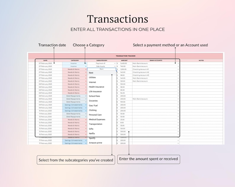 70/20/10 Budget Spreadsheet Excel Google Sheets Monthly Budget Planner Finance Budget Template ...