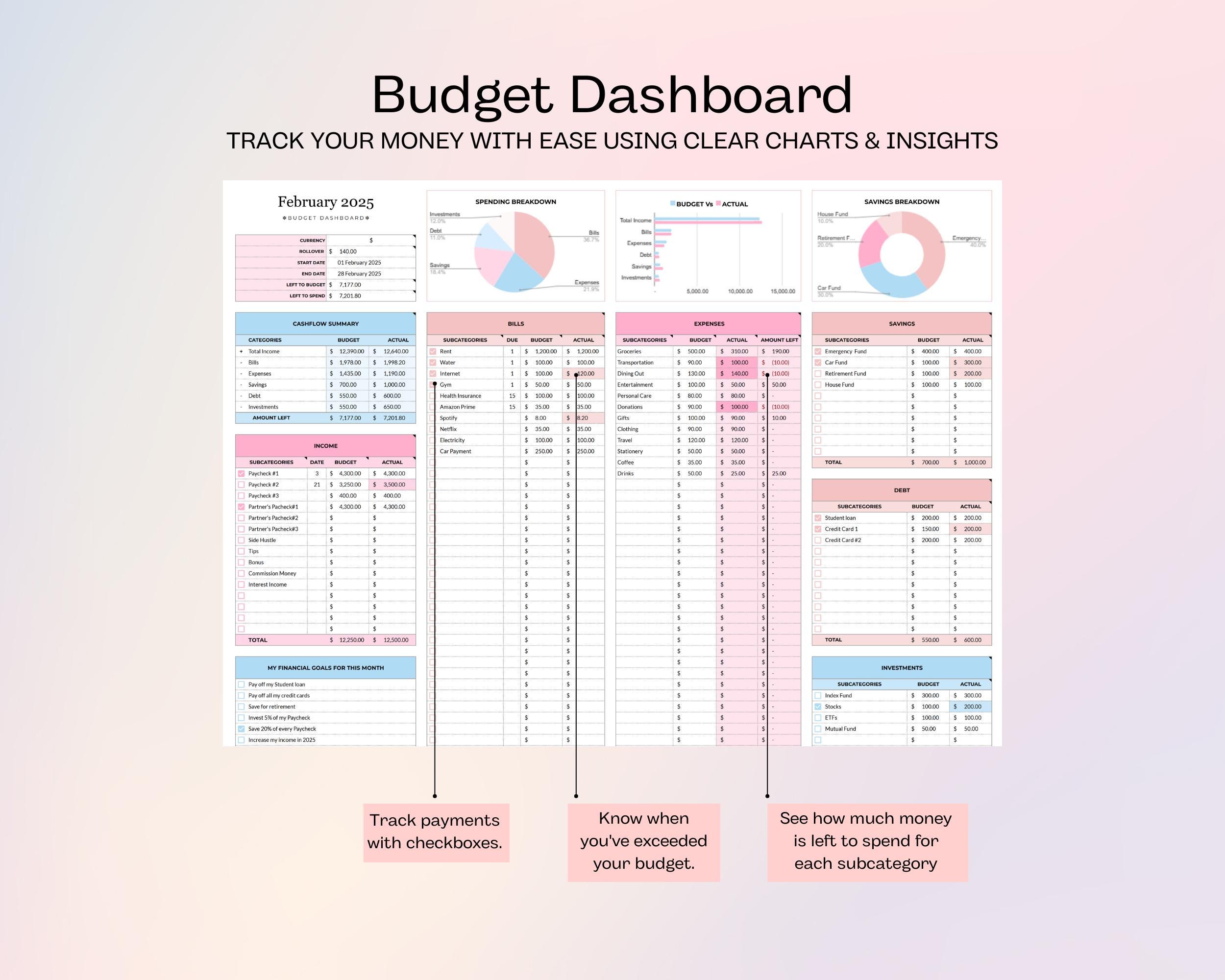 Budget Planner Google Sheet Monthly Budget Spreadsheet Paycheck Budget ...
