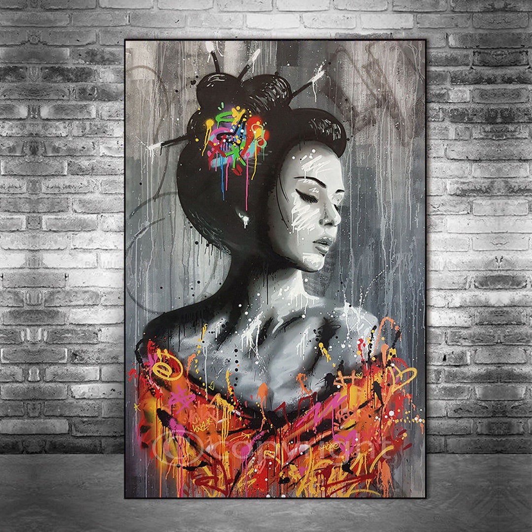 Japanese Woman Graffiti Art Paintings on the Wall Art Posters and ...