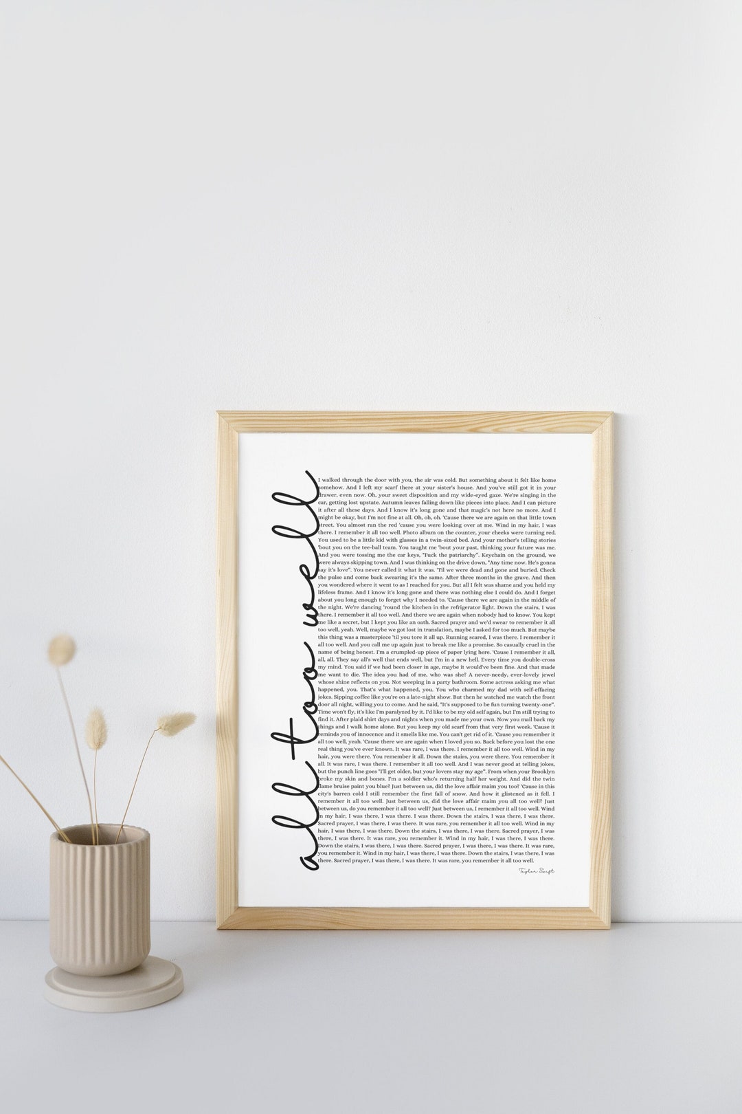 Taylor Swift Lyrics Poster All Too Well Digital Print Download Swiftie ...