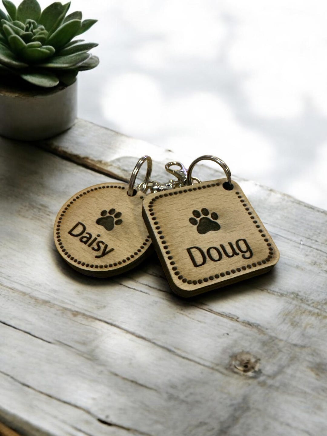 Personalised Wooden Pet Keyring – Custom Dog Name Tag With Paw Print ...