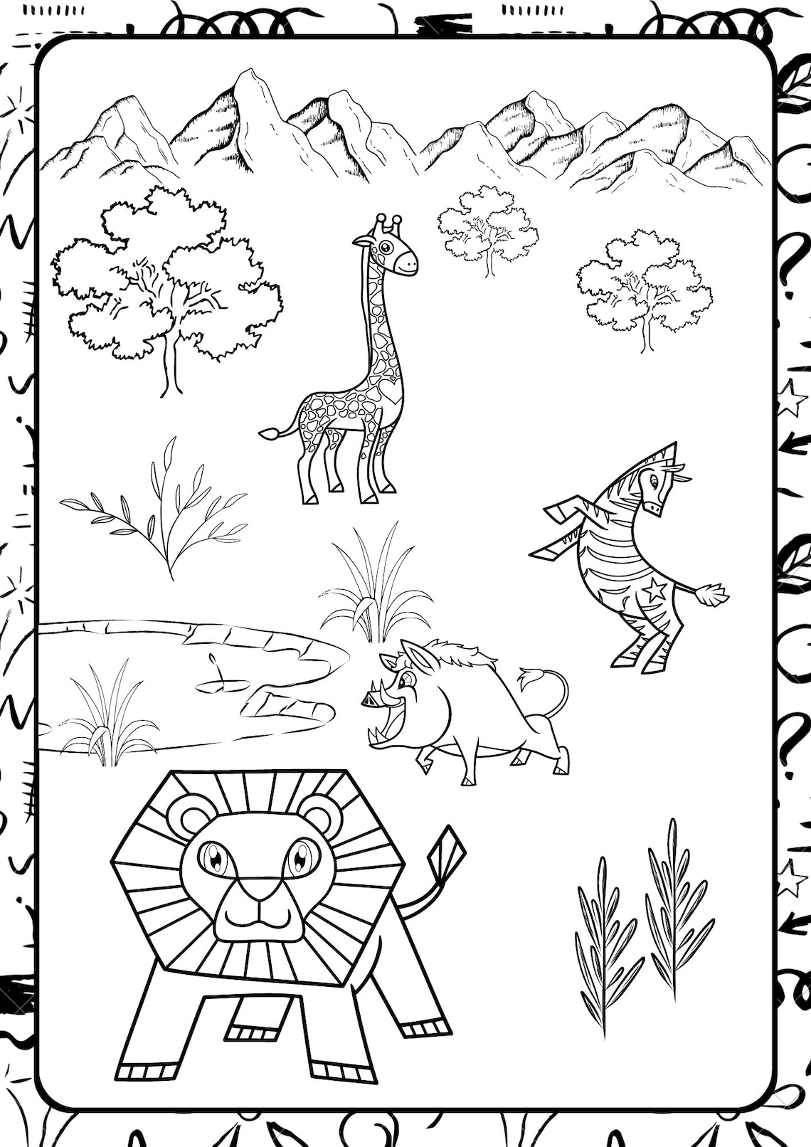 Printable Colouring Pages for Children 10 Pages Animals & Habitat - Etsy
