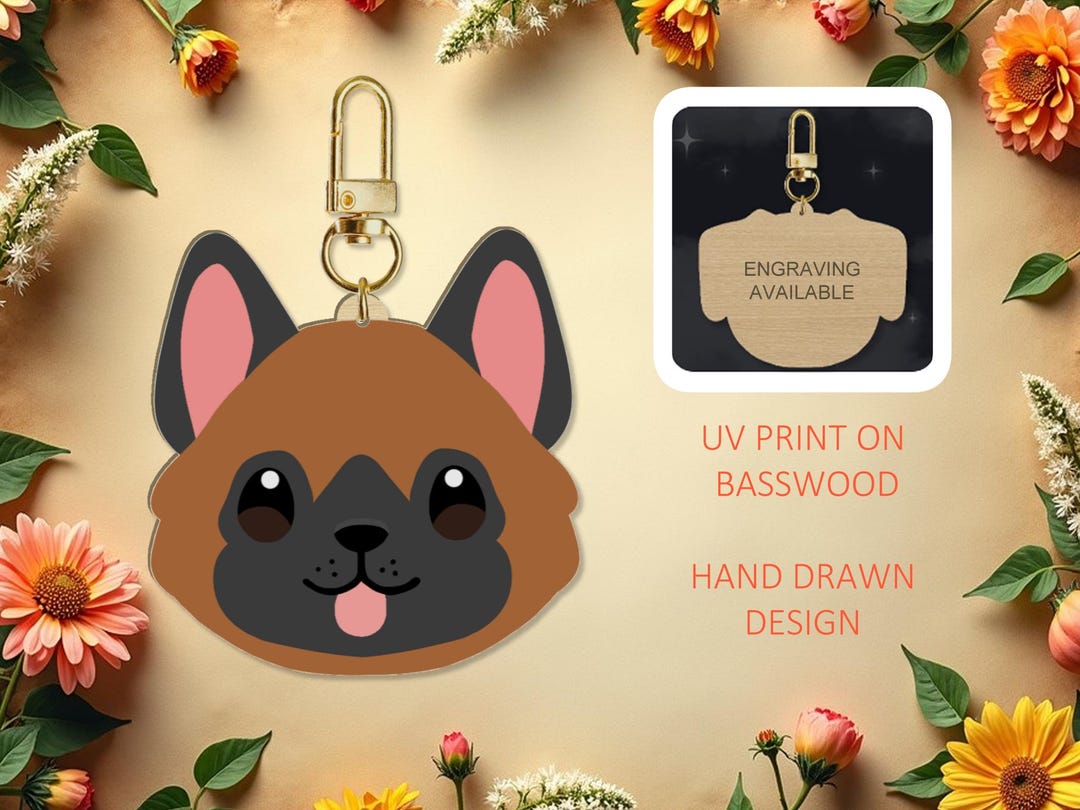 German Shepherd Wooden Keychain Pet Dog Bag Charm Personalised Custom ...