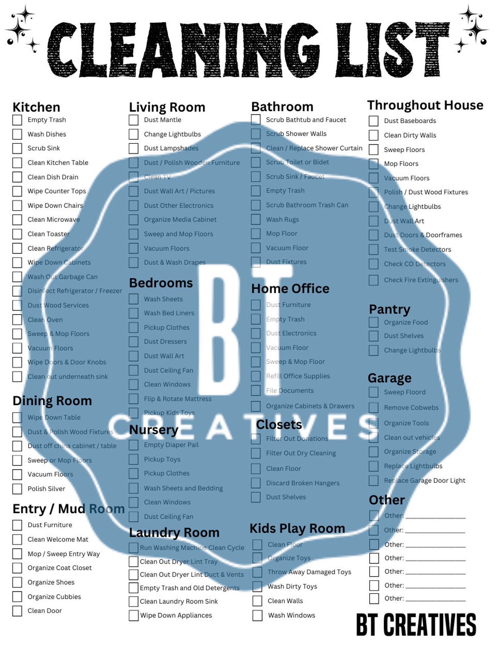 Cleaning Checklist Rental Moveout Selling House Cleaning List Planner ...