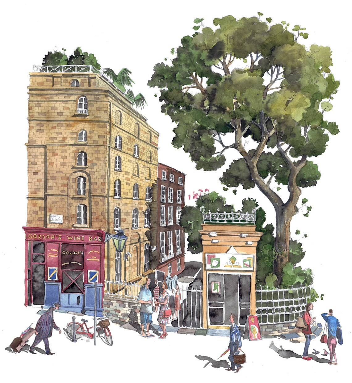 Limited Edition Print of Gordon's Wine Bar in London, Wine, Pub, Trees ...