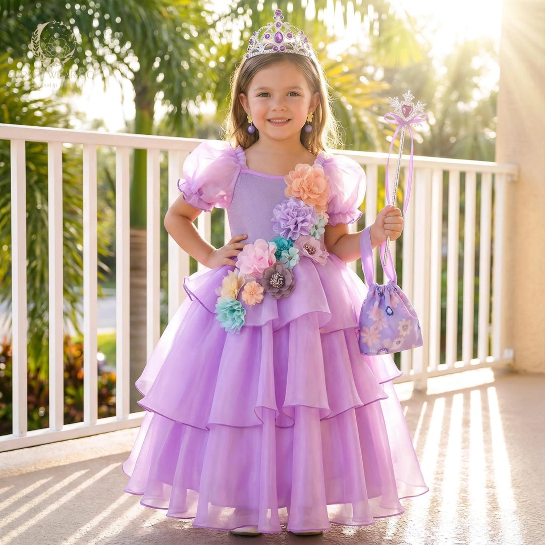 Isabela Dress Encanto Costume Girls Purple Floral Princess Gown ...
