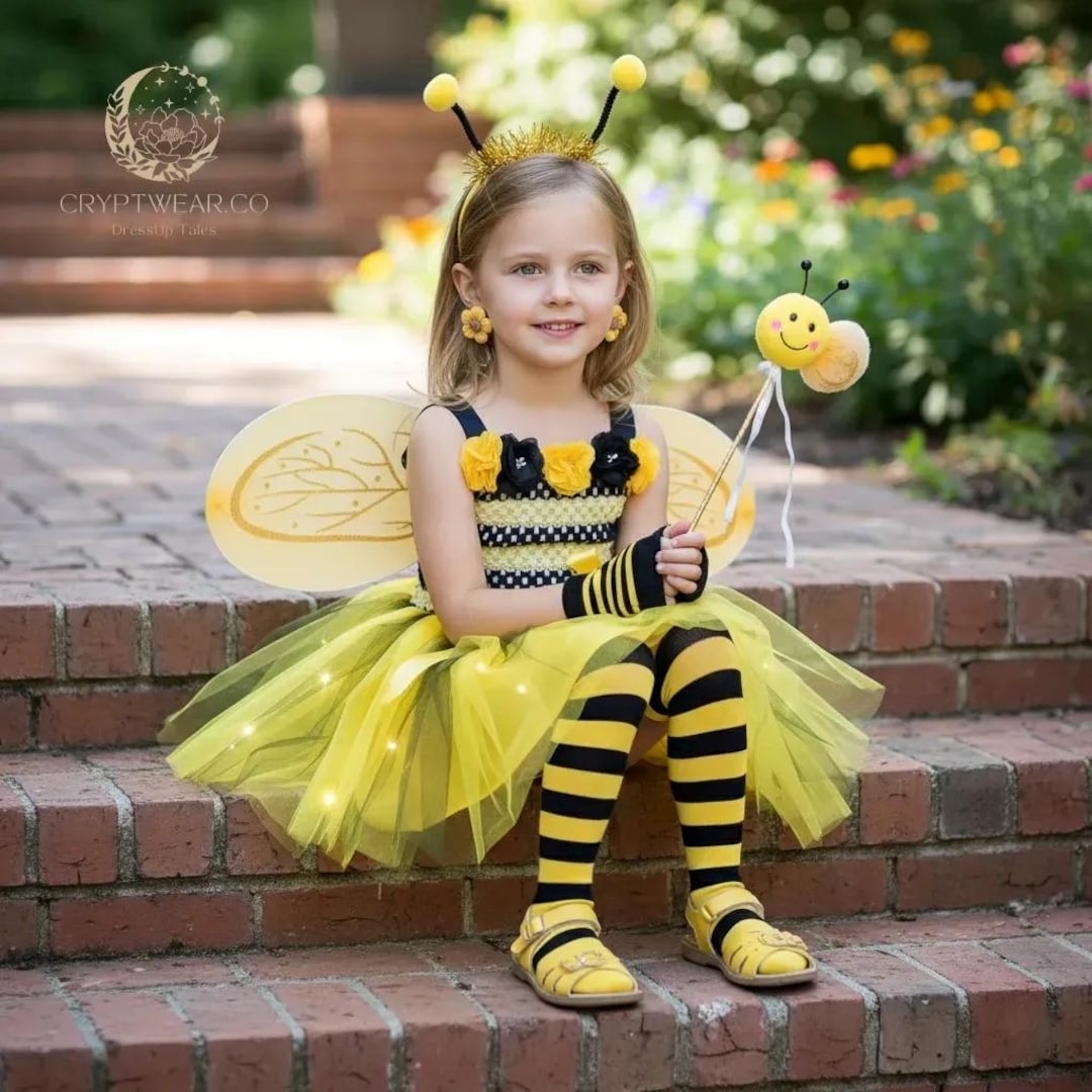 Bee Costume Girls LED Light up Yellow Tutu Dress Kids Events Party ...