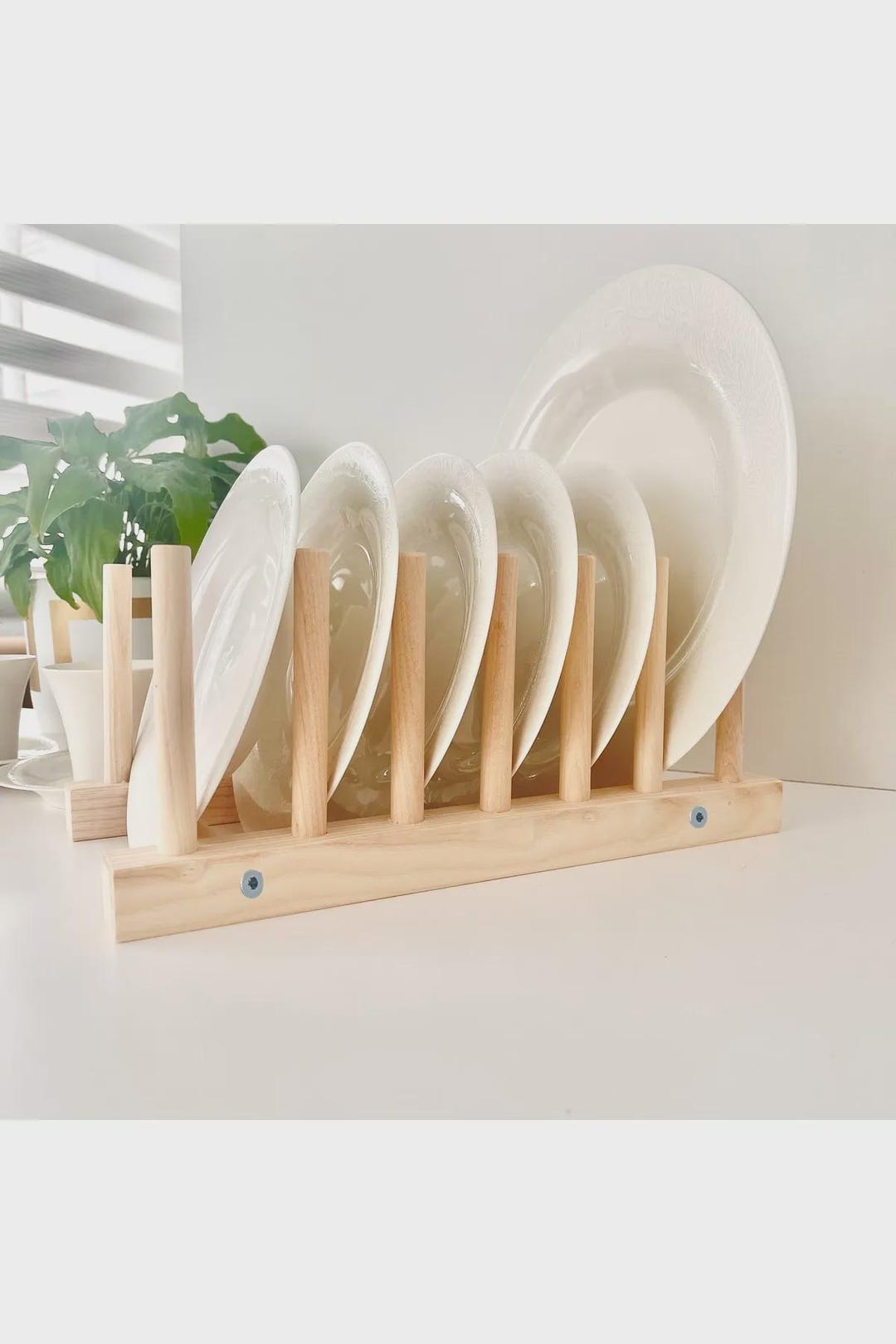 Wooden Plate Rack Organizer – Bamboo Dish Drainer – Minimalist ...