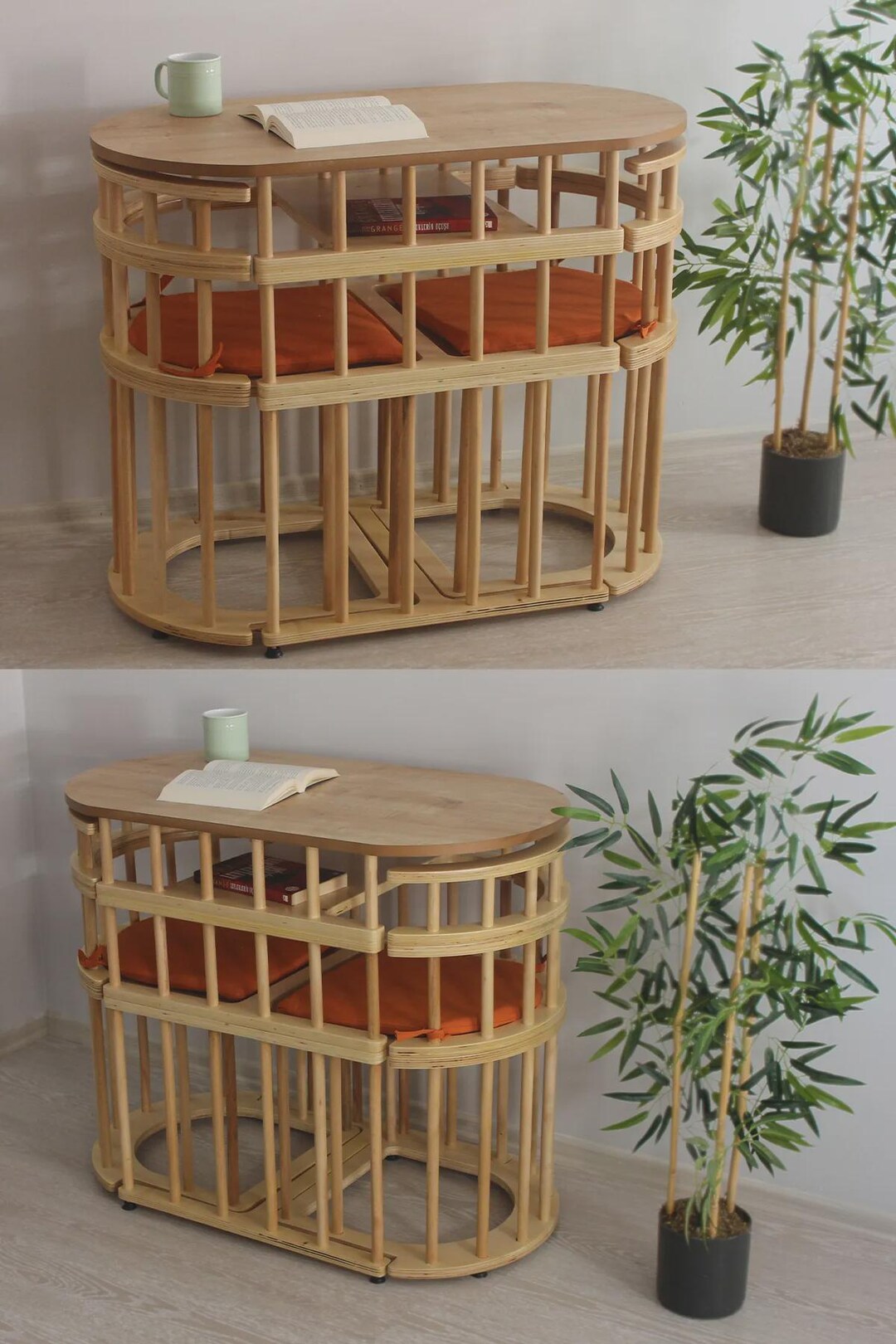 Retro Orange Wooden Dining Table Set With 2 Chairs – 100x50cm - Etsy