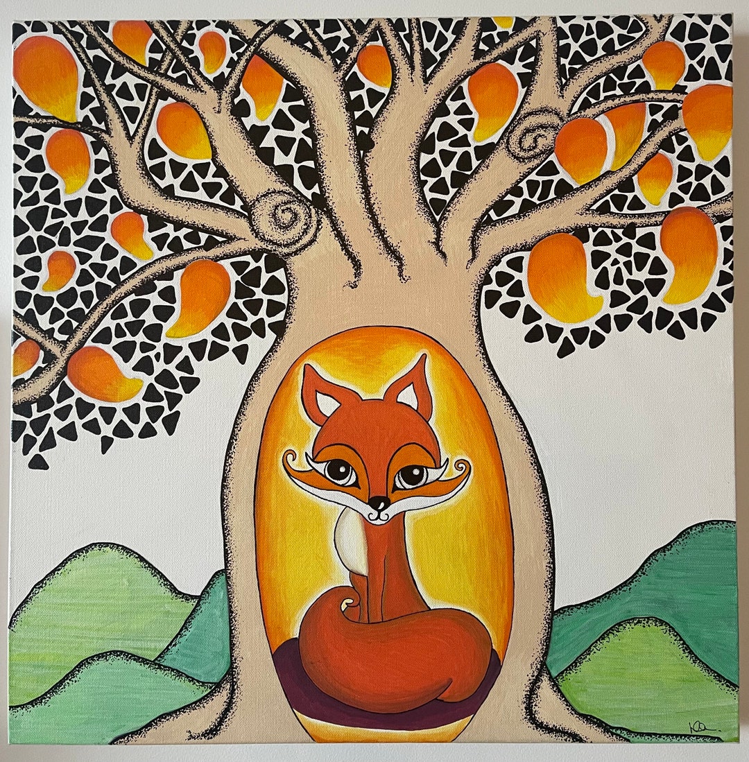 Under the Mango Tree Acrylic Original Colourful Fox Painting - Etsy