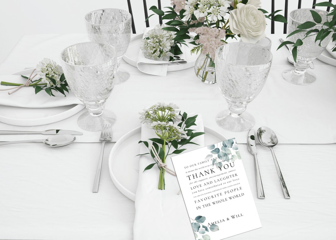 Wedding Thank You Table Card, Thank You Card, Greenery, Eucalyptus ...