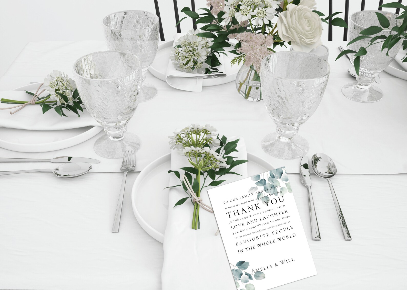 Wedding Thank You Table Card, Thank You Card, Greenery, Eucalyptus ...