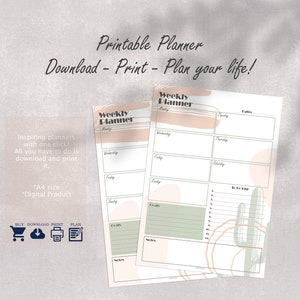 Digital Printable Planner, Minimalist Weekly Planner, Digital Planner ...
