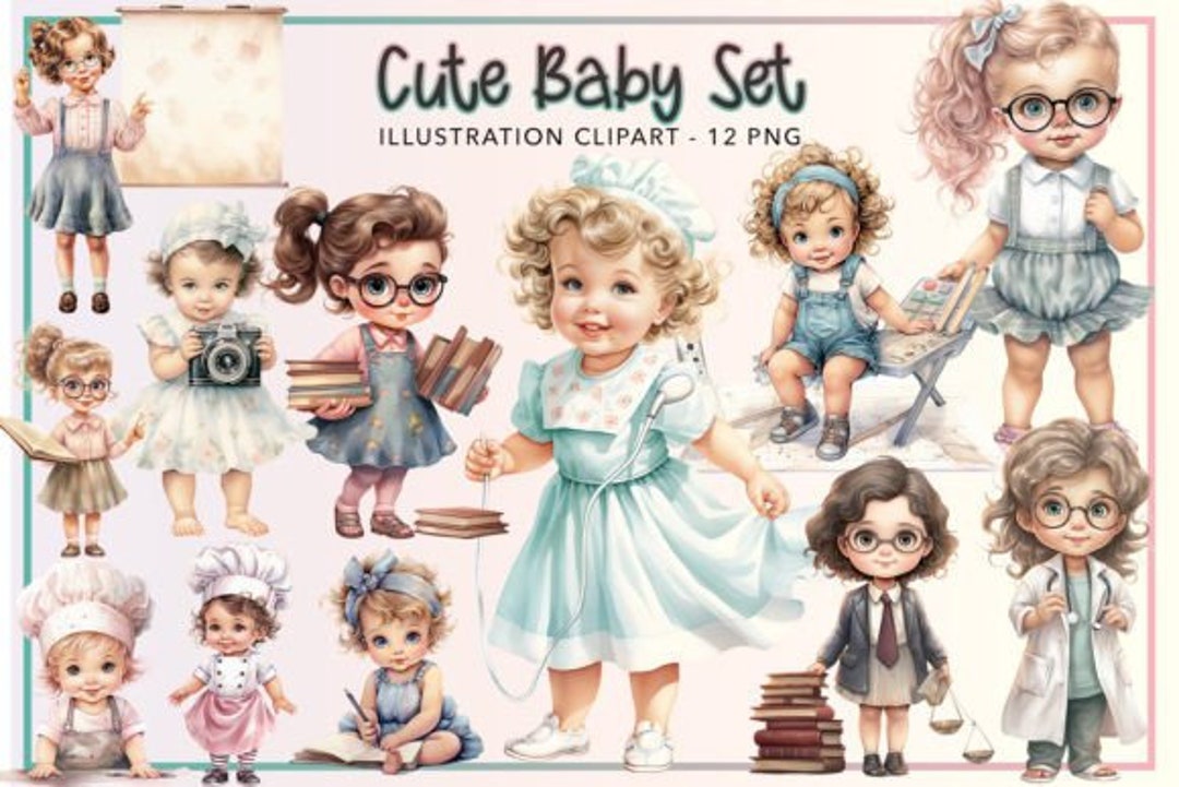 Cute Baby Set Sublimation Bundle - Baby Girl Bundle, Watercolor Clipart ...