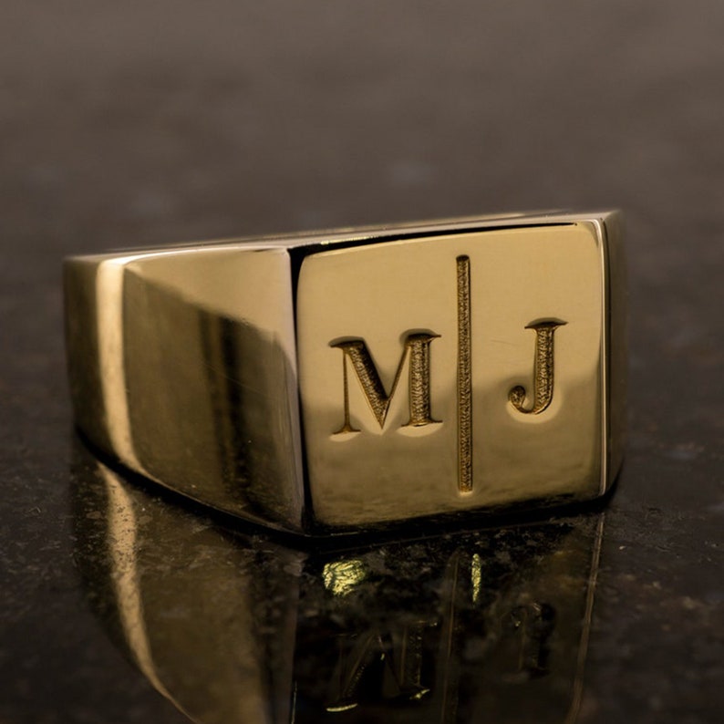 Personalized Initial Engraved Signet Ring Masculine Pinky Ring for Men ...