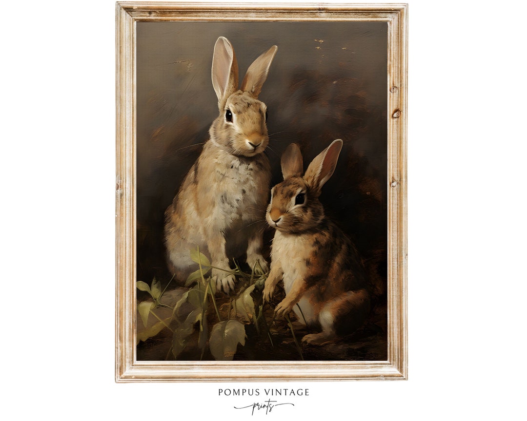 Vintage Rabbit Art Print - AI Artwork - Easter Bunny Painting - Vintage ...
