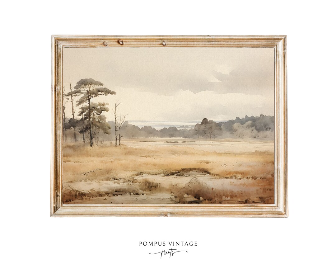 Vintage Neutral Rural Landscape Art Print - Master Bedroom Wall Decor ...