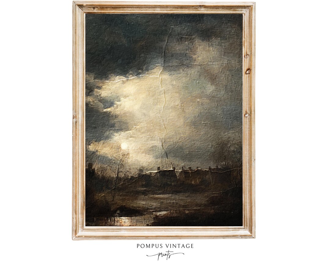 Dark Moody Night Sky With Clouds & Moon - Gothic Digital Art Print ...