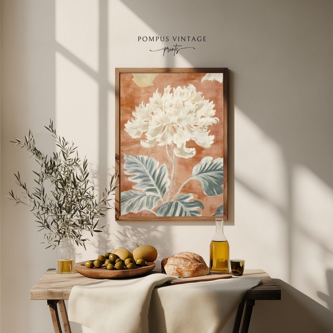 Vintage Terracotta Botanical Textile Art Print - Burnished ...