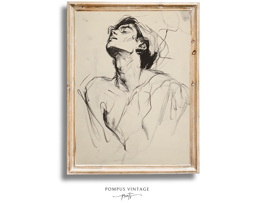 Vintage Bold Female Figure Sketch - Woman Line Drawing Print, Old Wall ...