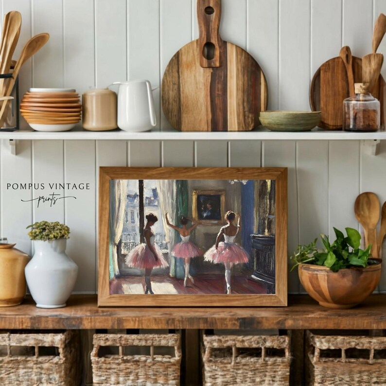 Vintage Ballet Studio Oil Painting Print - Rehearsal Revelries, Pink ...